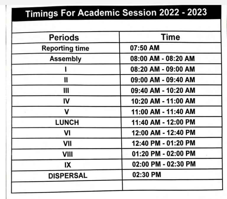 School Timing – mirandapublicschool